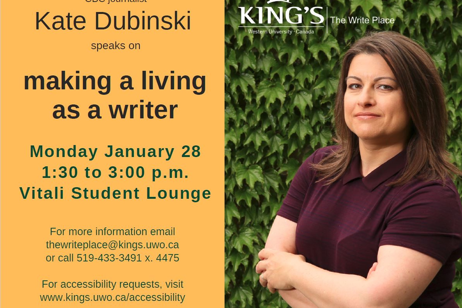 CBC Journalist Kate Dubinski guest speaking - King's University College